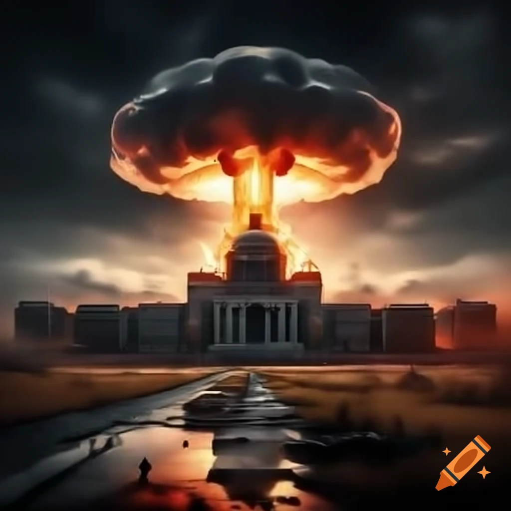Vibrant apocalyptic scene of nuclear bomb explosion at u.s. capitol in ...