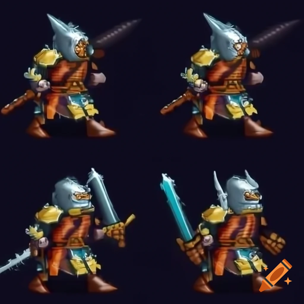 Pixel art knight sprite animations in RPG Maker style on Craiyon