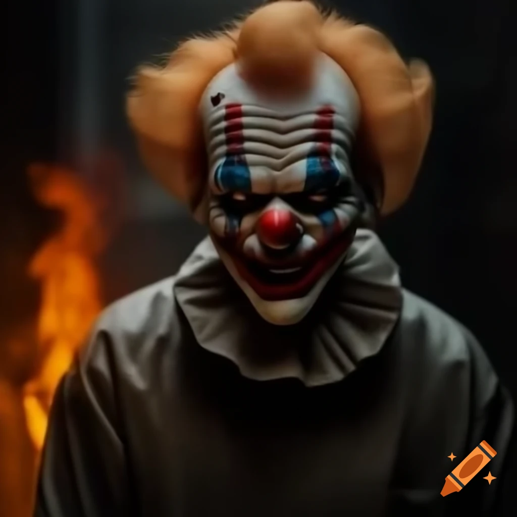 Grotesque figure in shadow with fiery hair and smeared makeup on Craiyon