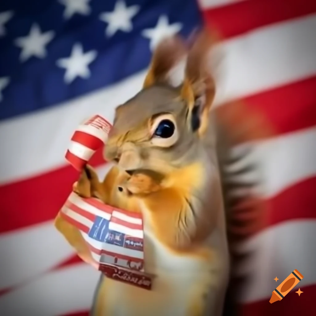 Squirrel holding american flag on Craiyon