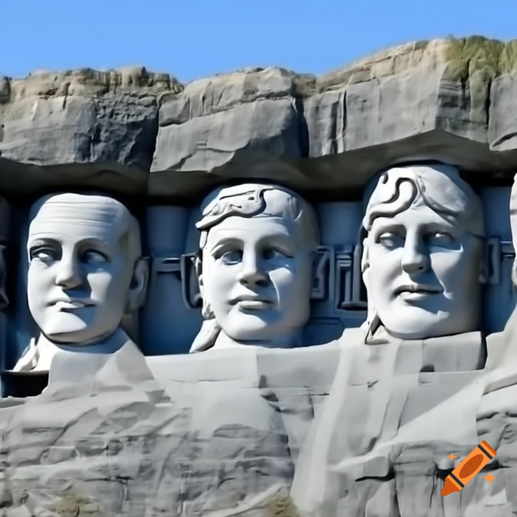 Stone heads sculpture of world leaders on rock formation on Craiyon