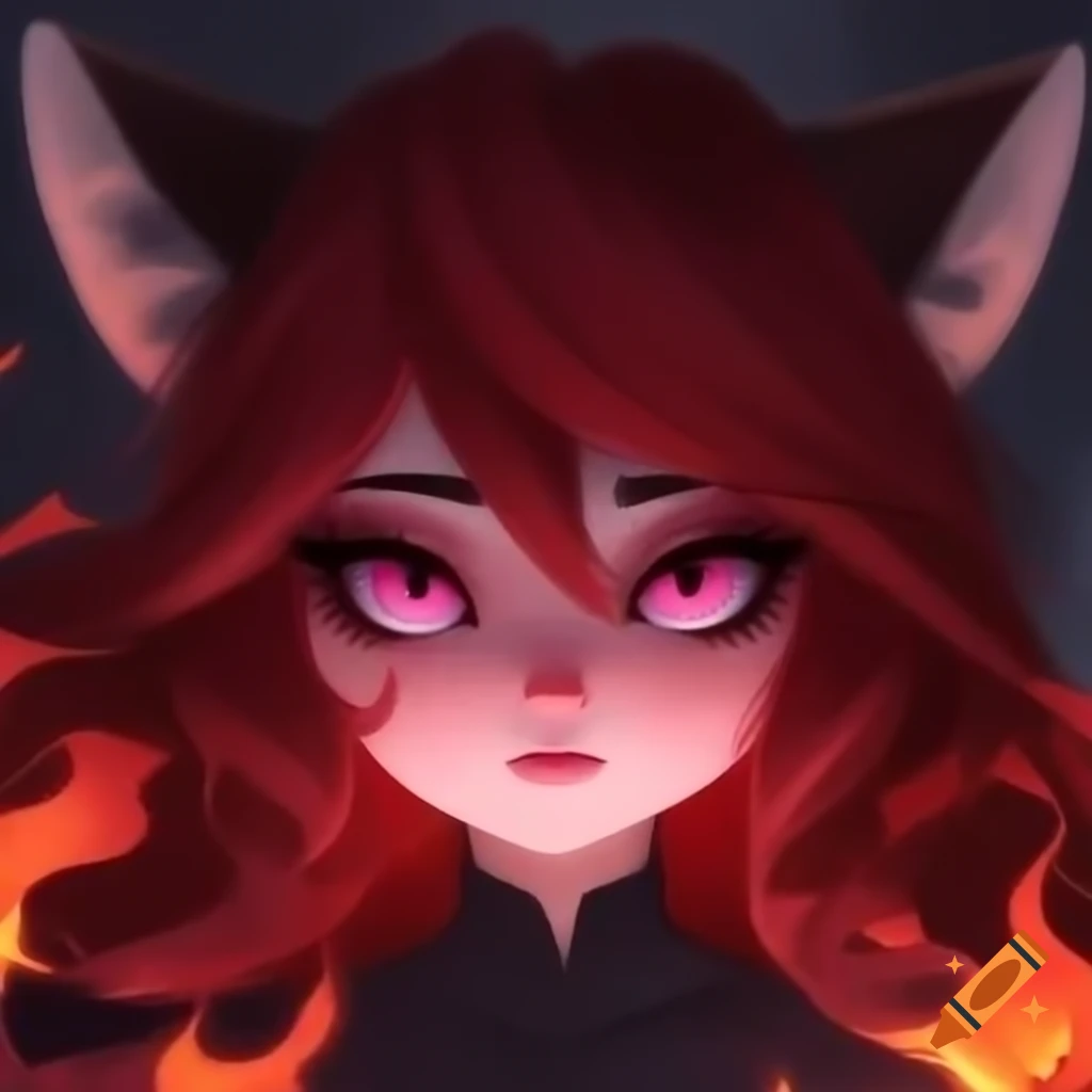 Girl with red hair, raccoon ears, and burn marks on her face on Craiyon