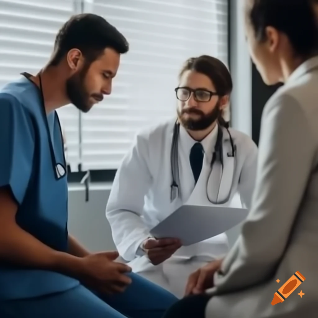 Intern doctor congratulating newly graduated specialist on Craiyon