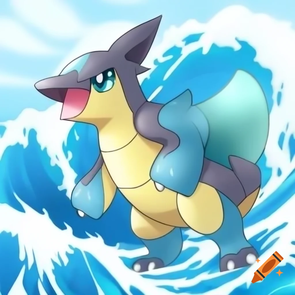 Surphin pokémon concept with muscular build and glowing dorsal fin on ...