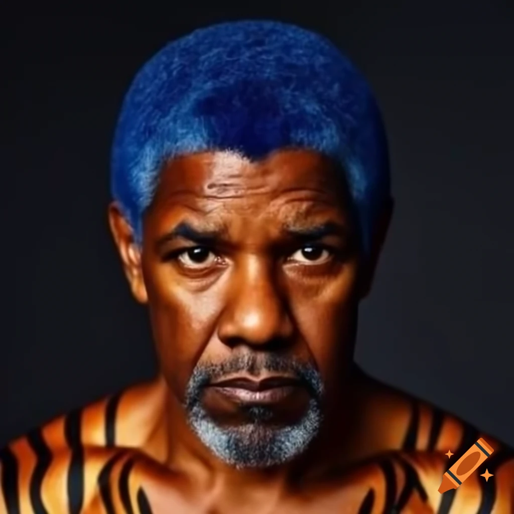 Muscular figure resembling Denzel Washington with tiger makeup and ...