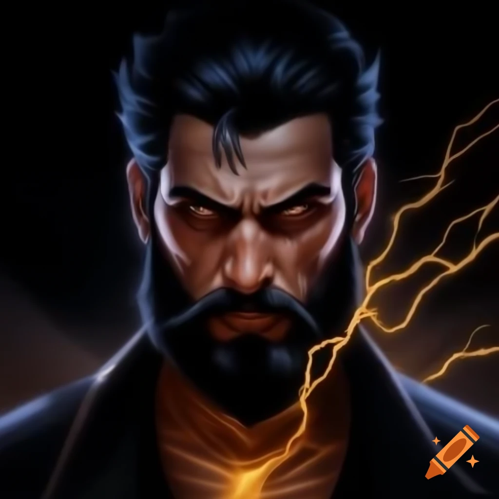 Realistic vector portrait of male storm character with jet black ...