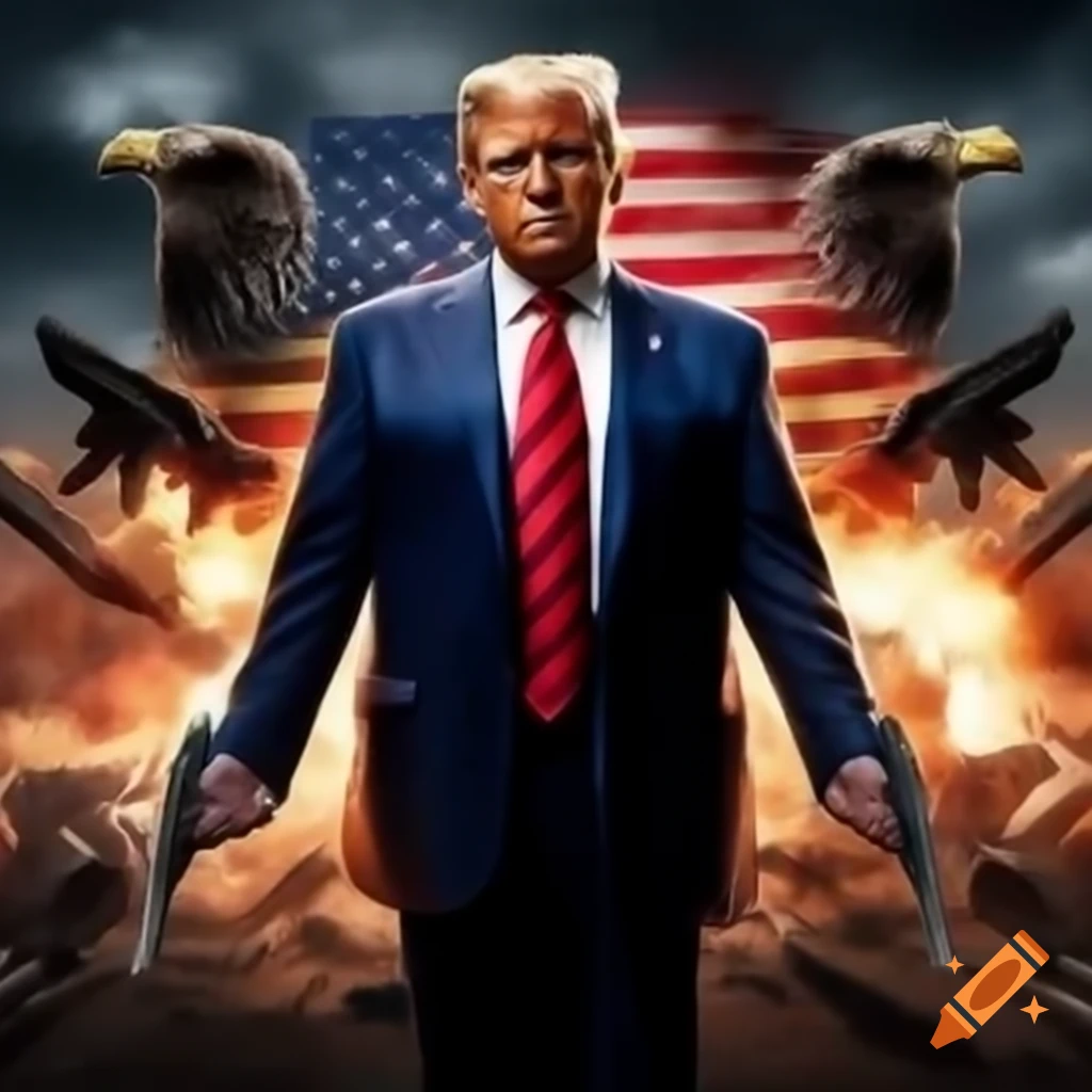 Donald Trump depicted as a gangster with explosions, American flag ...