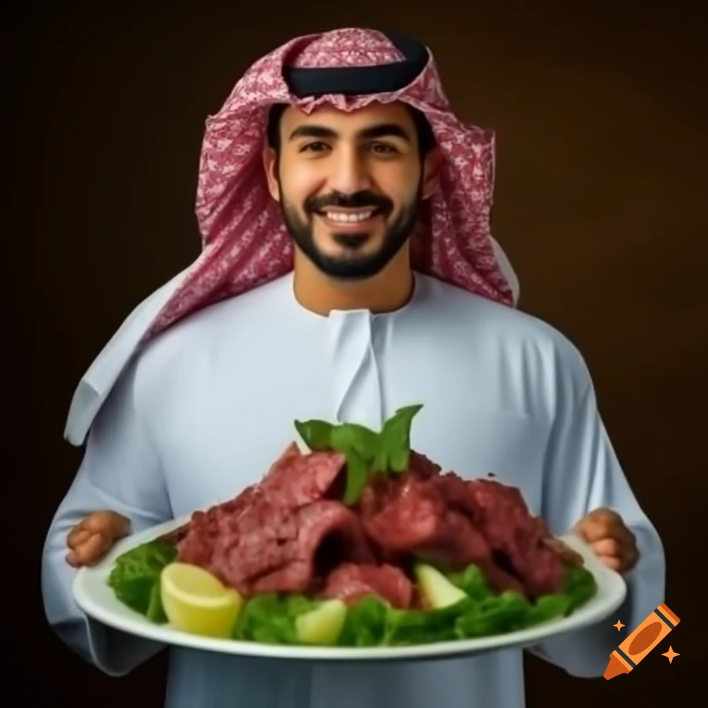 Arab sheik holding beef platter on Craiyon