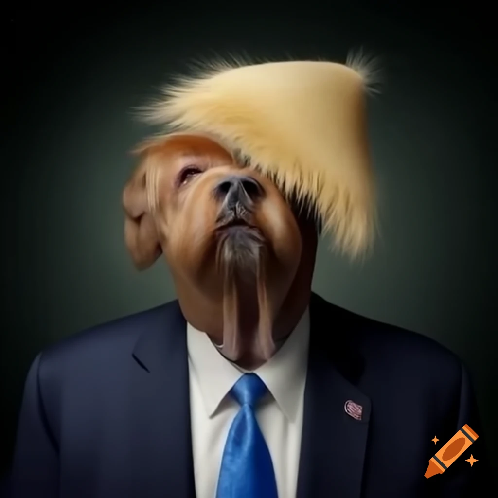 Sad dog resembling Donald Trump with blonde pompadour on Craiyon