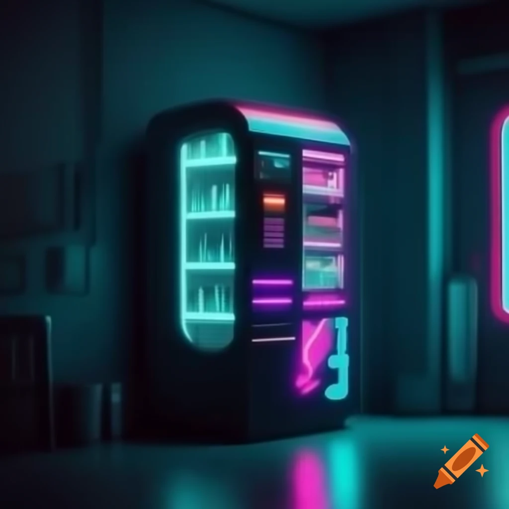 Vending machine with unique shapes in neon cyberpunk style on Craiyon