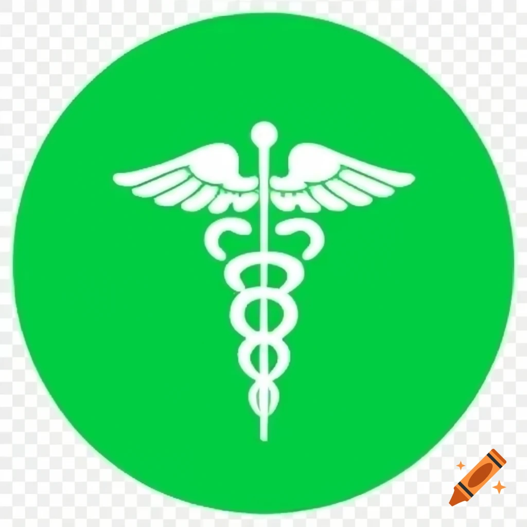 Caduceus symbol on green background in cartoon style on Craiyon