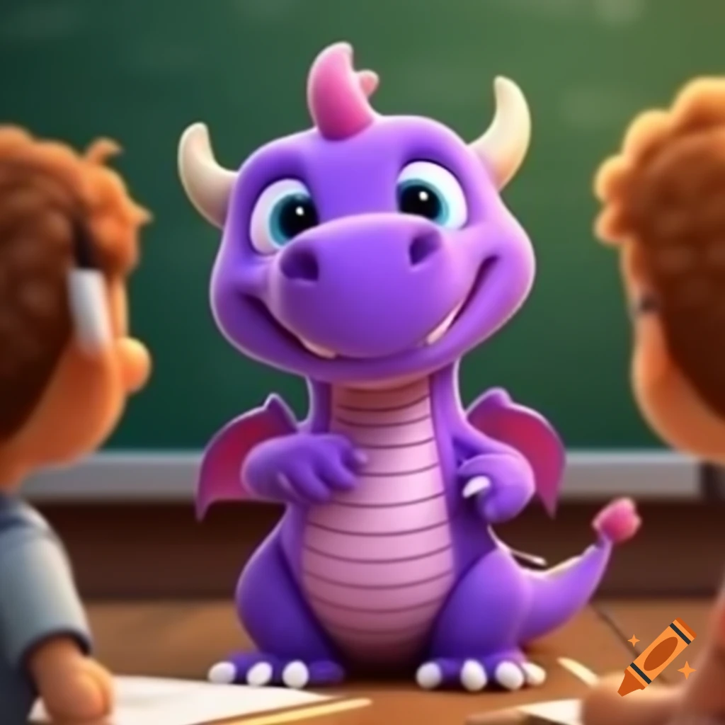 Purple cute dragon interacting with friends preparing for school on Craiyon