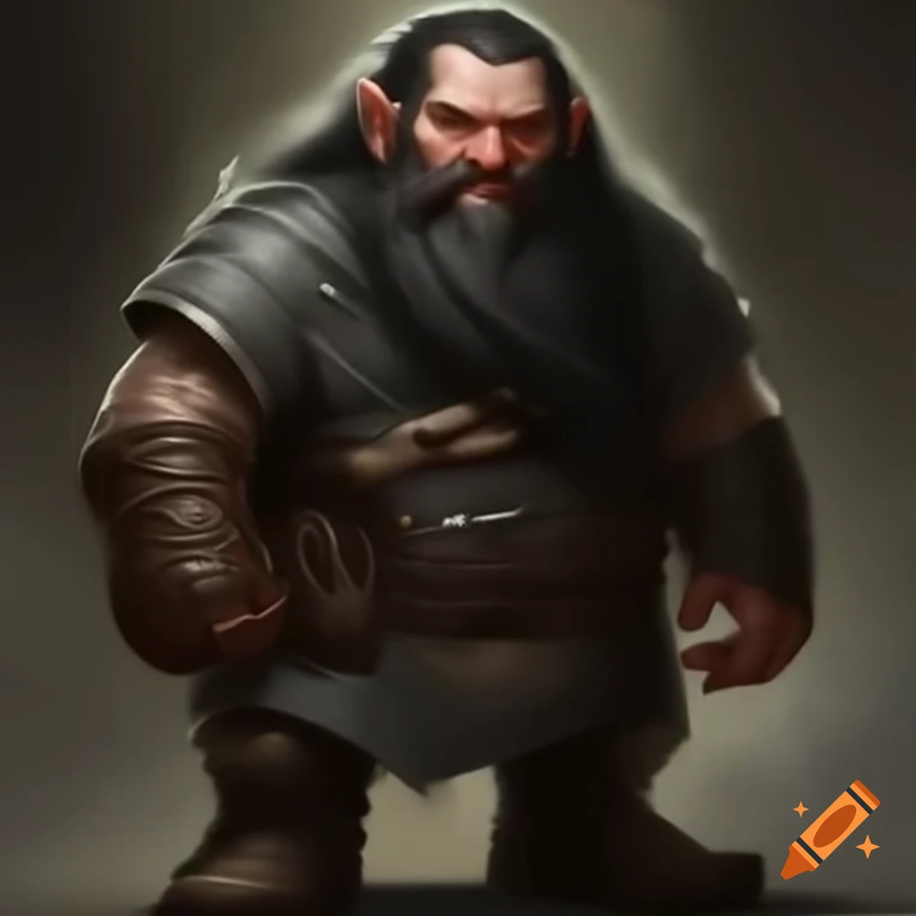 Male dwarf character with black hair and beard, scarred face, sad ...