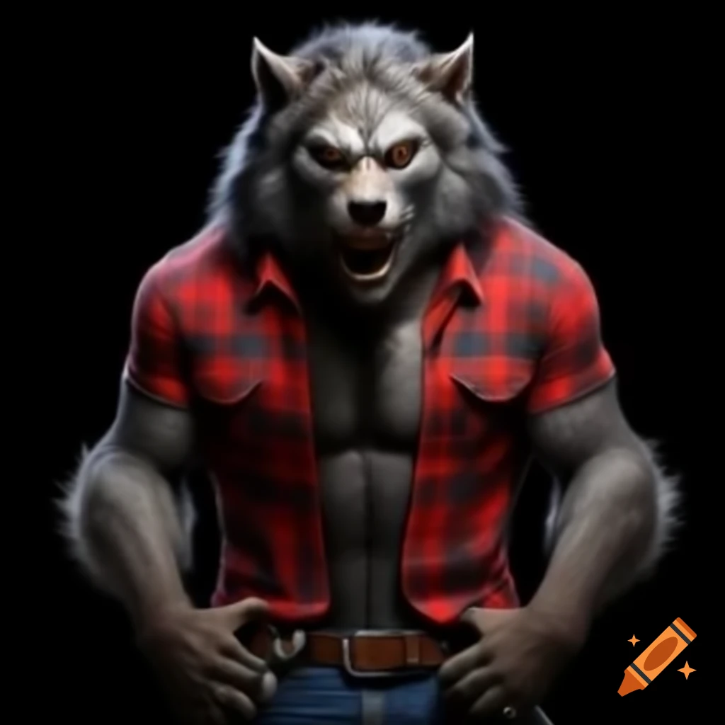 Werewolf in red flannel shirt and jeans on Craiyon