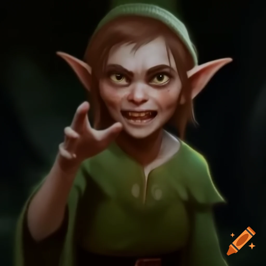 Santa's elf with hands raised and mischievous grin, zoomed out ...