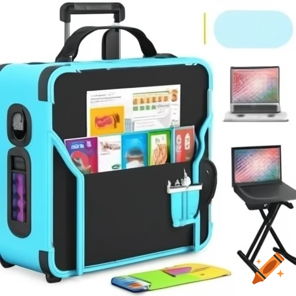 Portable classroom kit with adjustable laptop stand design on Craiyon