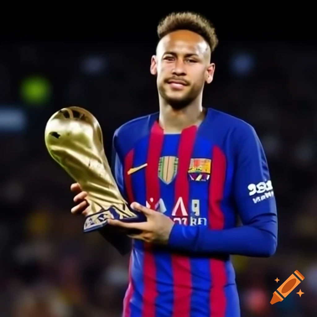 Neymar holding Dior balloon in Barcelona football kit on Craiyon