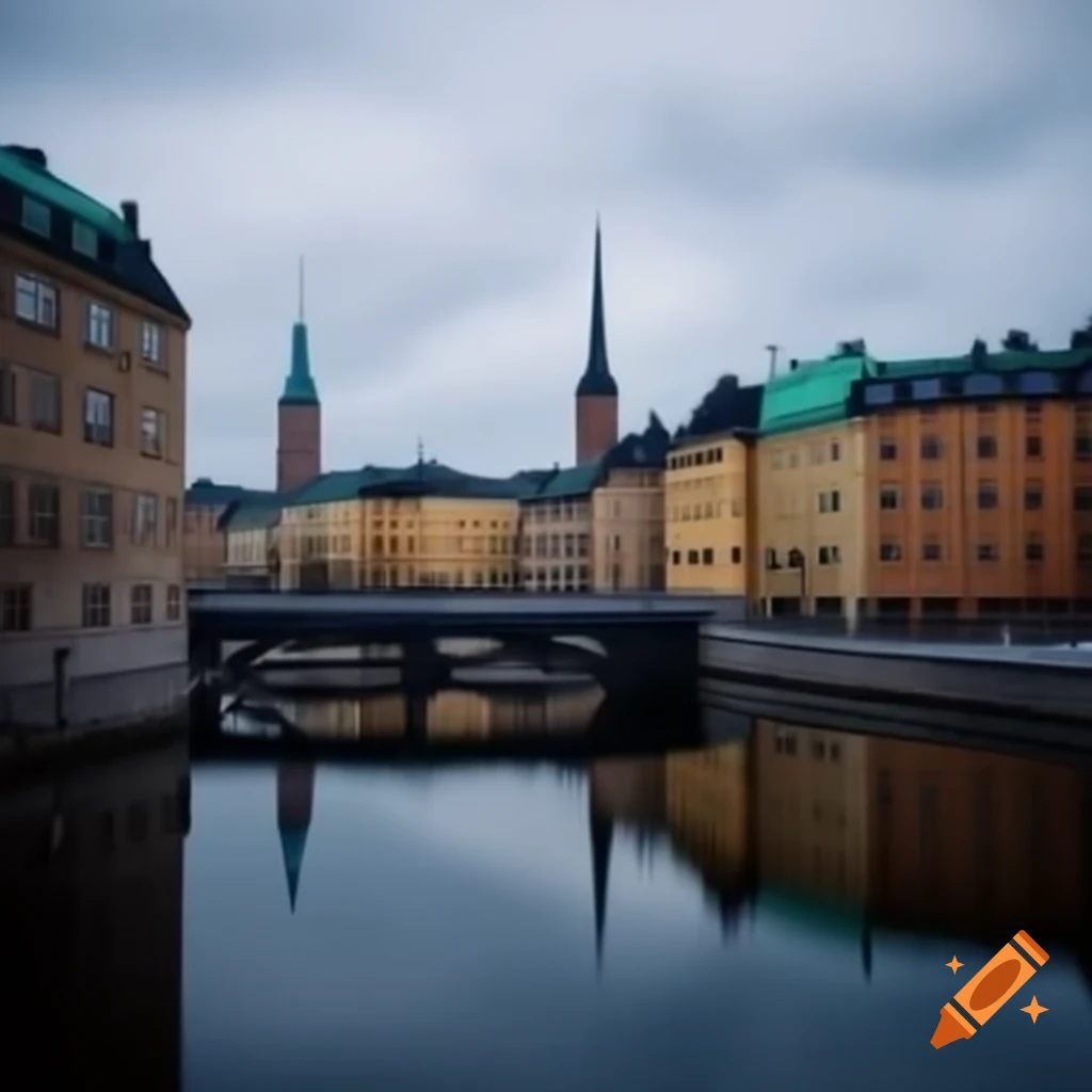 Futuristic view of Stockholm imagined for the year 2223 on Craiyon