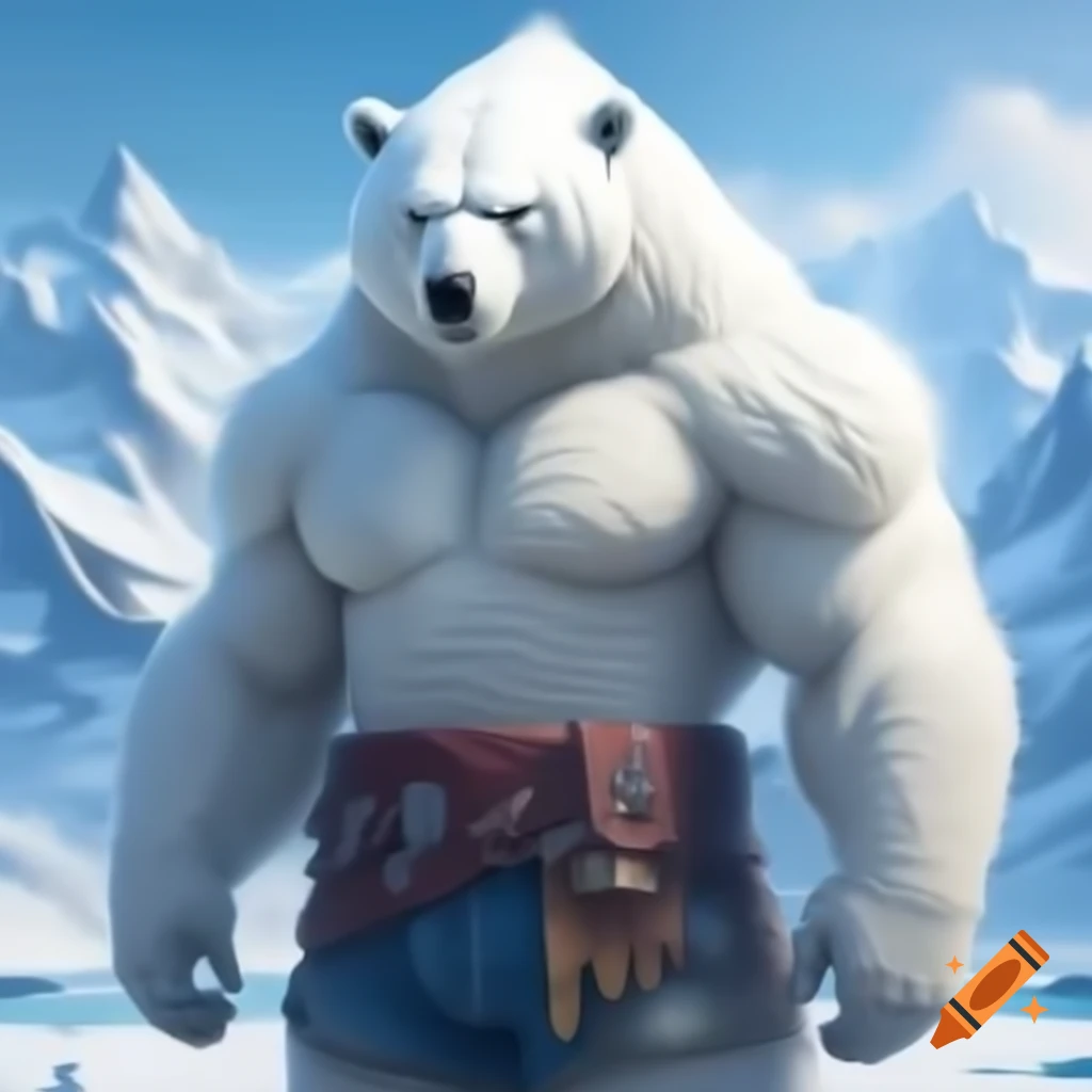 Fantasy illustration of white polar werebear with mohawk in snowy ...