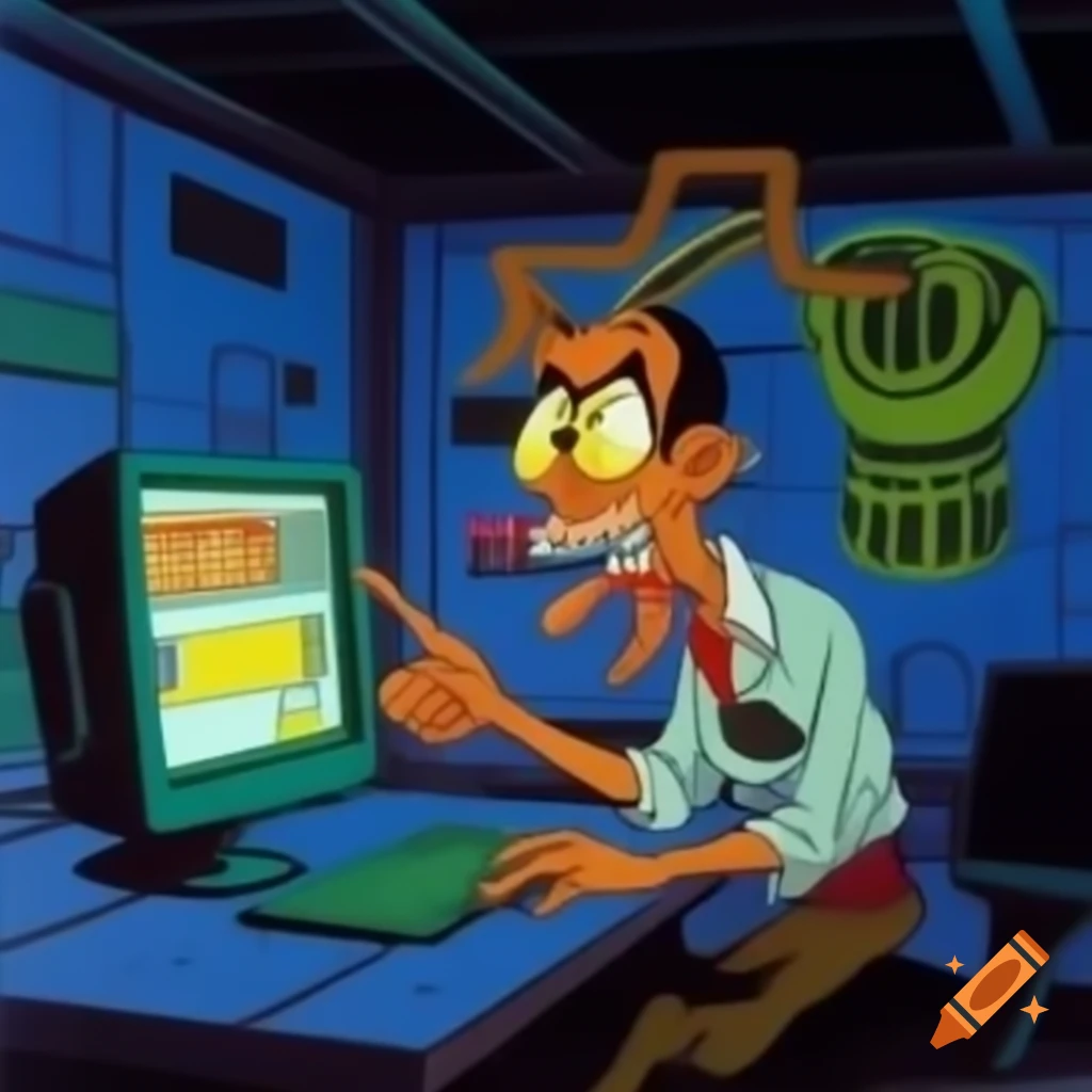 Colorful cartoon of an excited character trading on a computer with ...