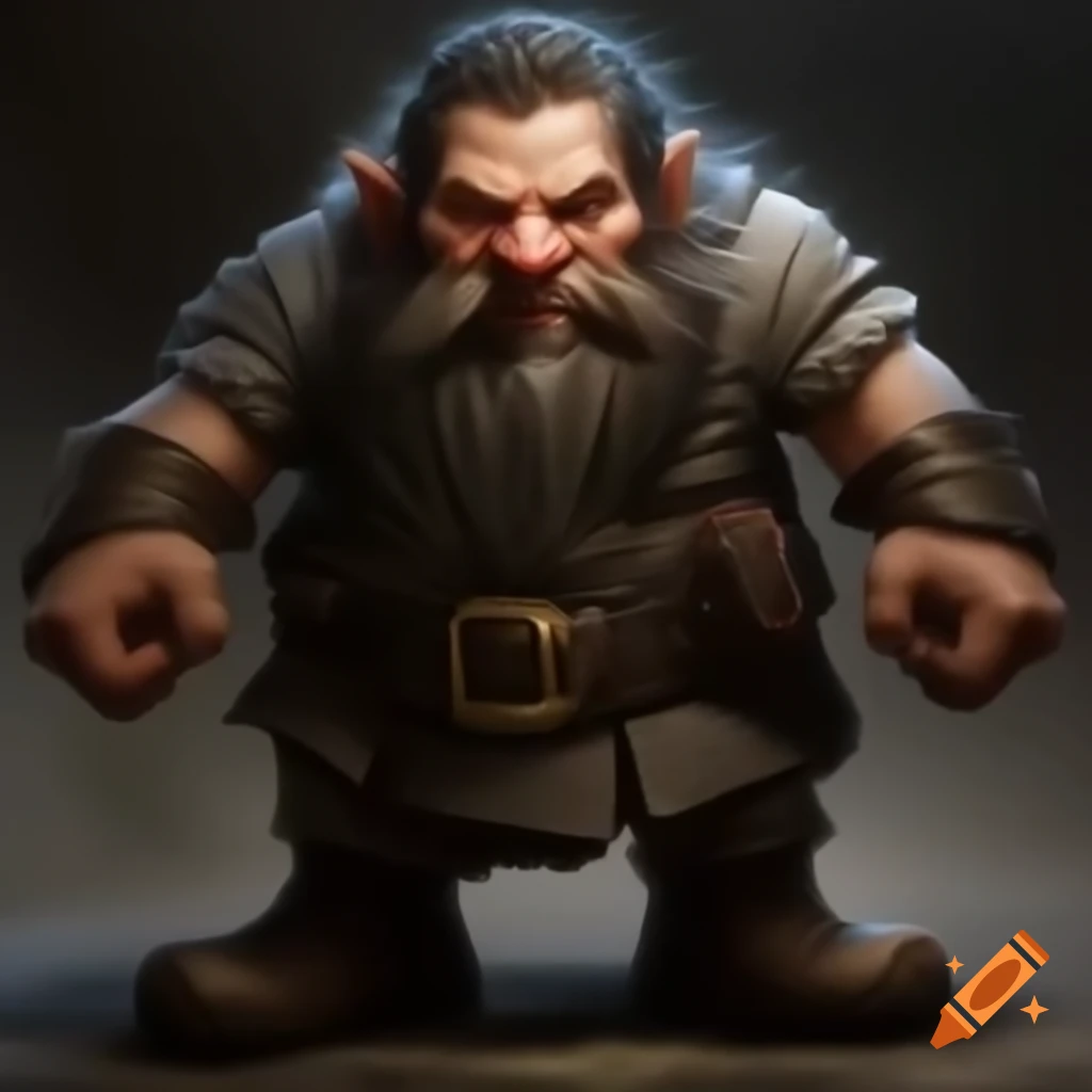 Male dwarf character with black hair and beard, sad expression and ...