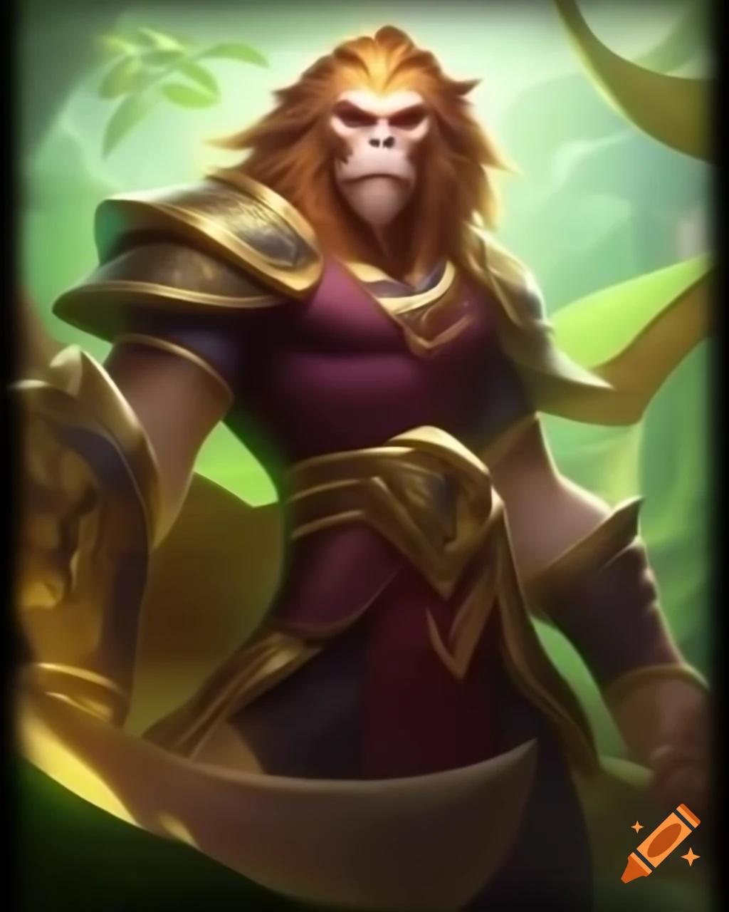 Anthropomorphic monkey character inspired by rpg/moba games, wearing ...