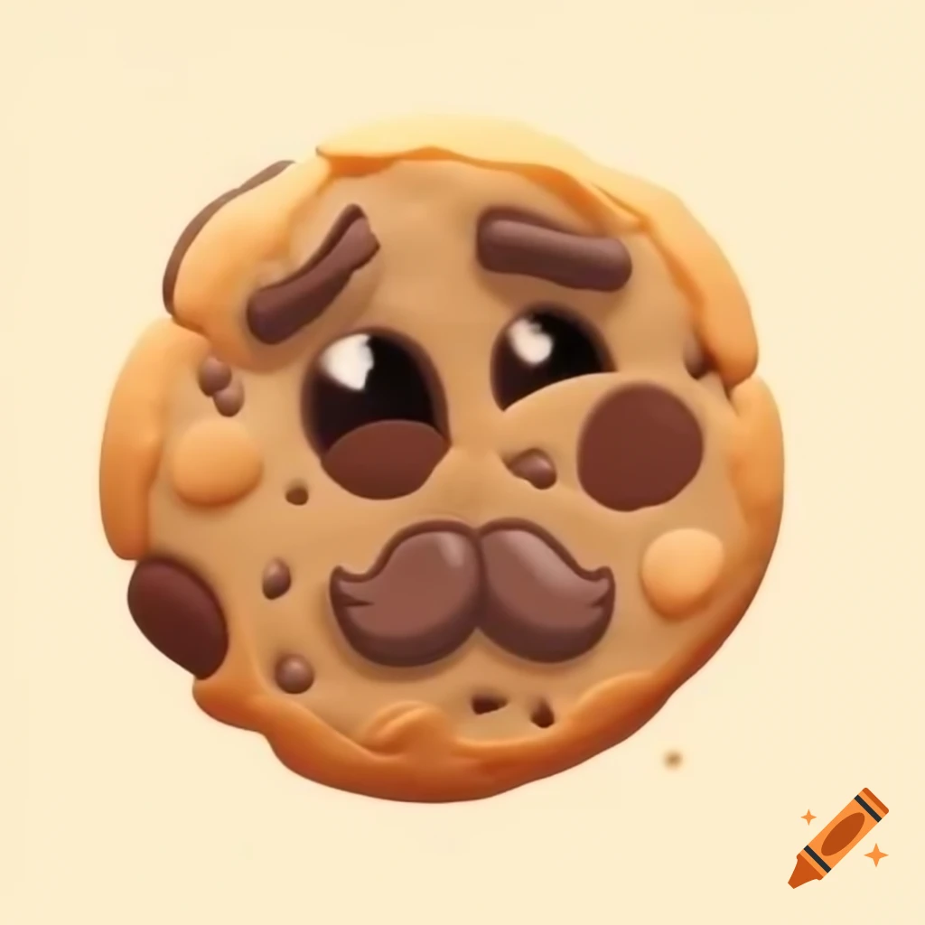 Whimsical chocolate chip cookie with chocolate moustache on Craiyon