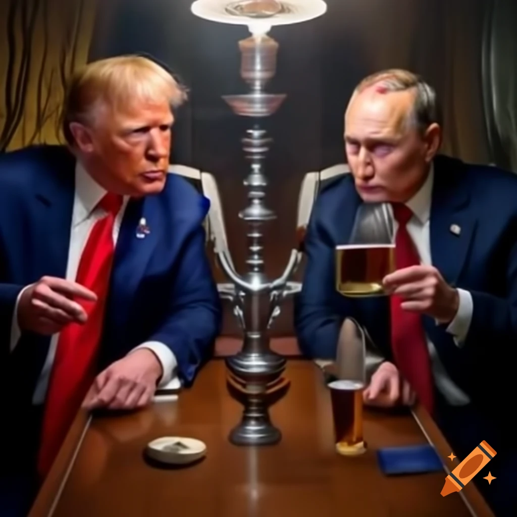 Donald trump and vladimir putin enjoying shisha and beer at a table on ...
