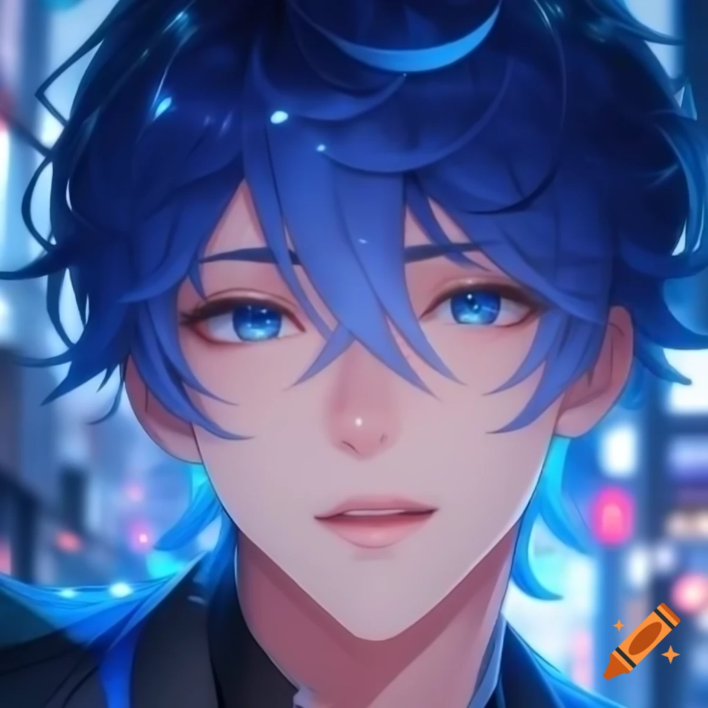 Anime character with blue hair and sparkling eyes created in Picrew on ...