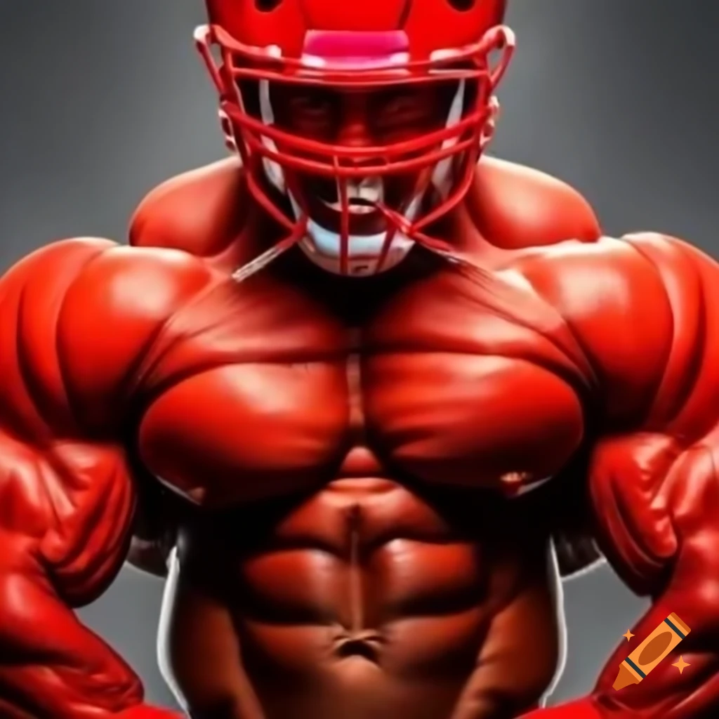 Muscular red-skinned man with staff made of Gatorade bottles and ...