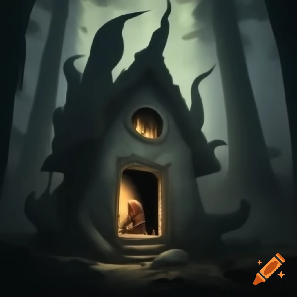 Weathered stone cabin in shadowy forest, evoking tales of reclusiveness ...