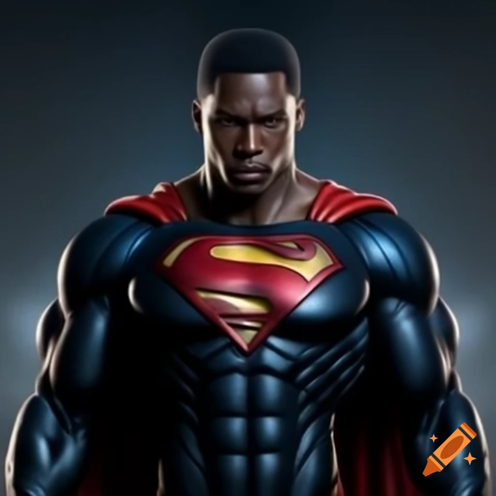 Powerful black man in sleek black bodysuit reminiscent of superhero on ...
