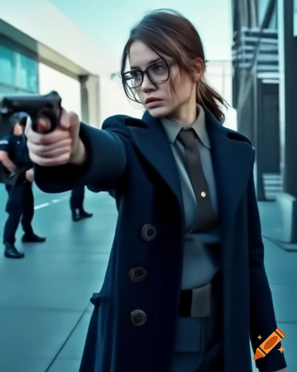 Modern female inspector with glasses and colleagues during an arrest on ...
