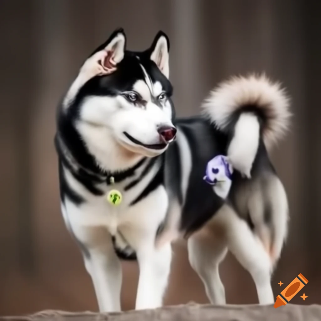 Dapper siberian husky named mr. cucumber in stylish collar on Craiyon