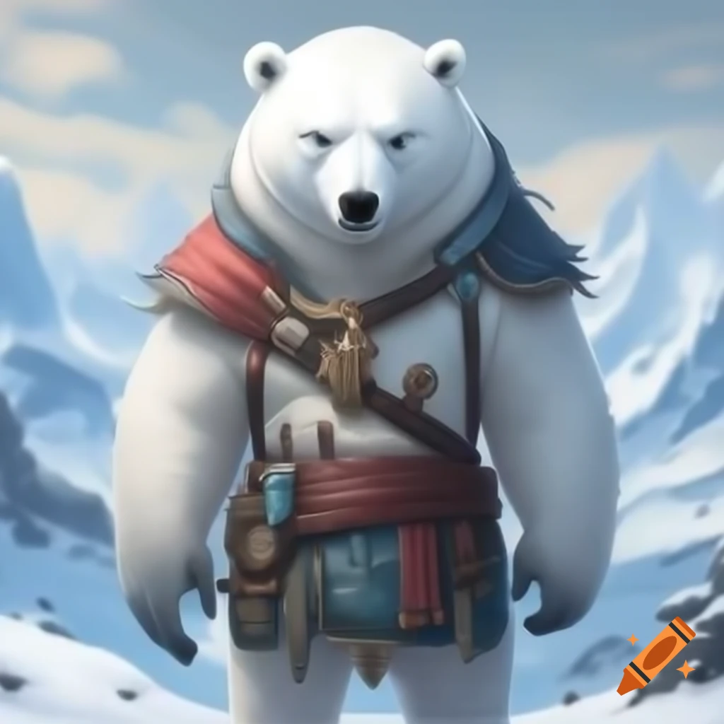 Fantasy illustration of white polar werebear with mohawk in snowy ...