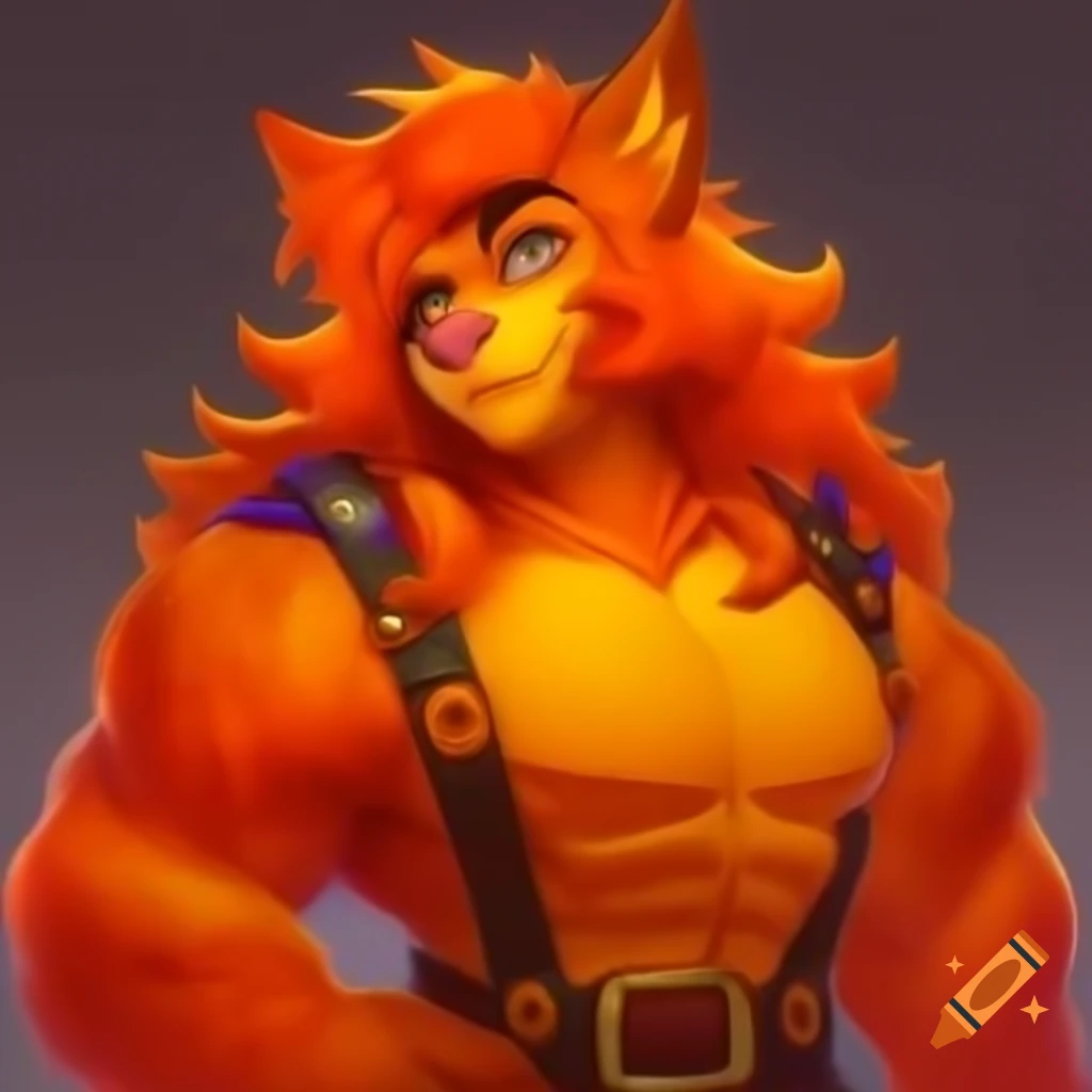 Androgynous fluffy orange werewolf in Mario game style on Craiyon