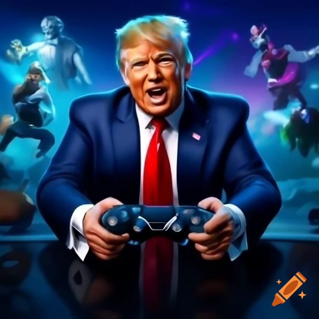 Donald trump playing fortnite on playstation 5 on Craiyon