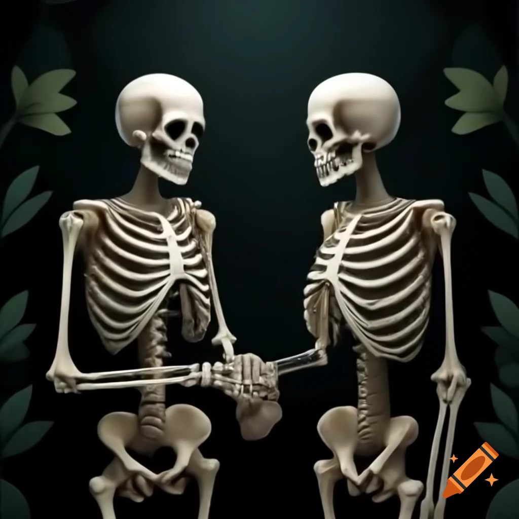 Two skeletons shaking hands on Craiyon