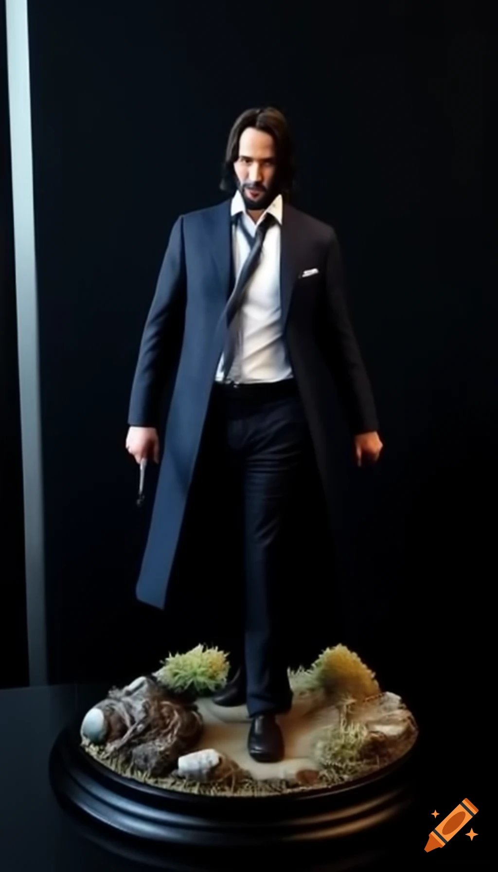 Diorama of John Wick in attack pose with an angry expression on Craiyon