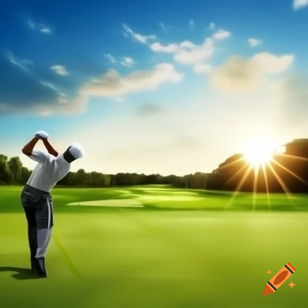 Golfer playing golf in a beautiful landscape with sunshine on Craiyon