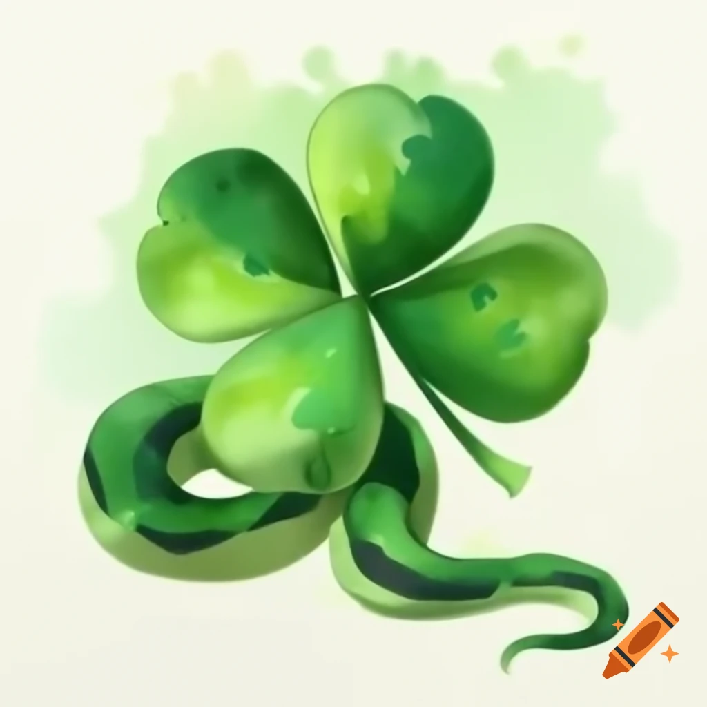 Emerald-green four-leaf clover resembling curled-up pythons in sunlight ...