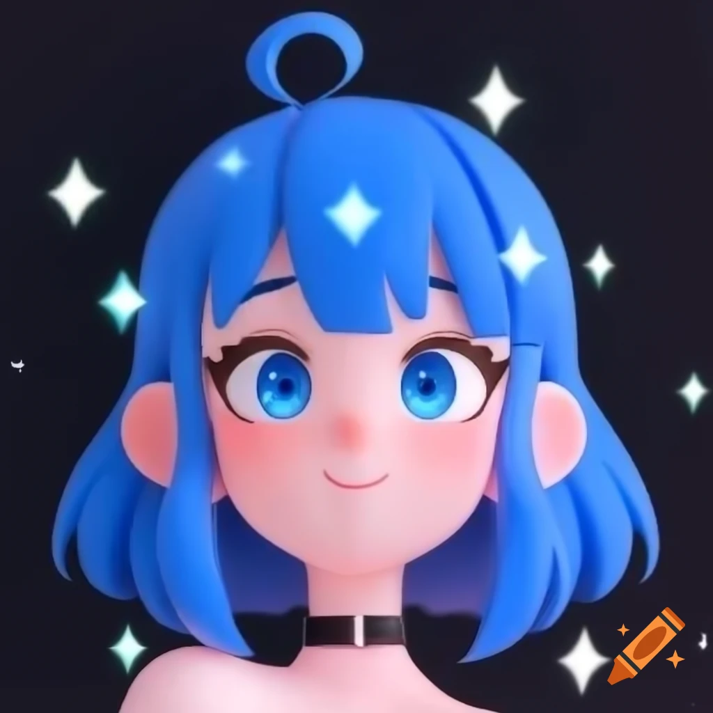 Anime character with blue hair and sparkling eyes created in Picrew on ...