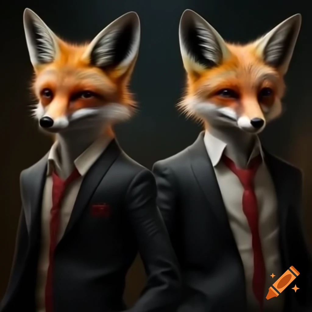 Biped foxes in suits and human farmer in standoff, 2d animation style ...