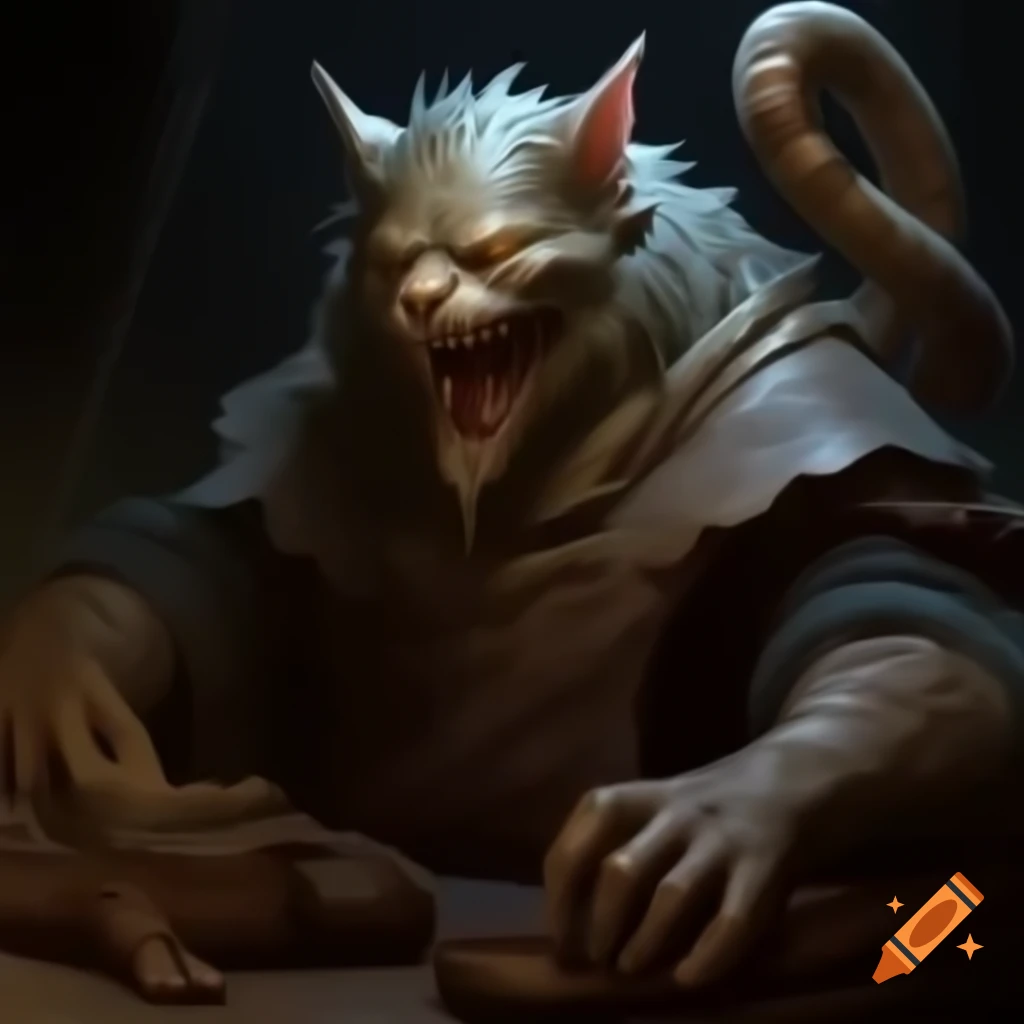 Ferocious fusion monster of cat and viper in dark DnD fantasy art style ...