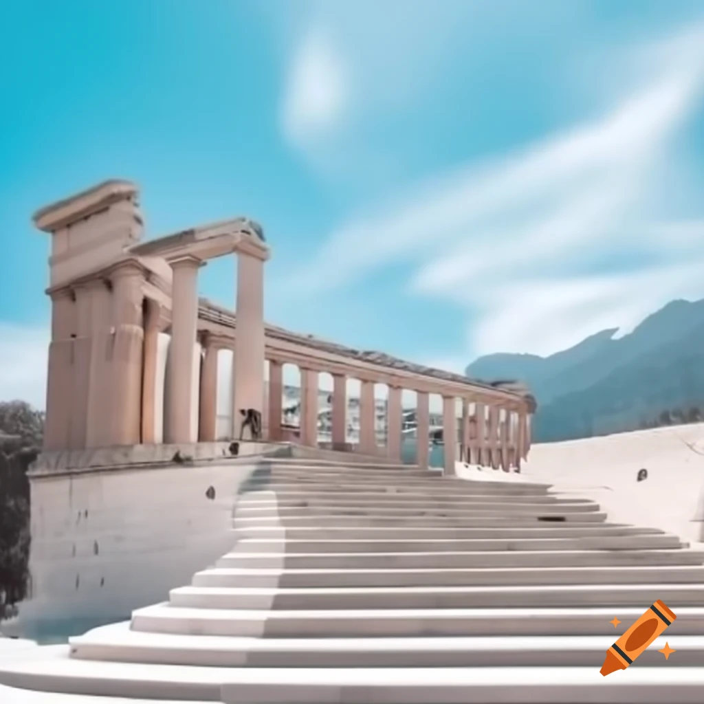 Urban landmark inspired by hellenic architecture with doric and ionic columns on Craiyon