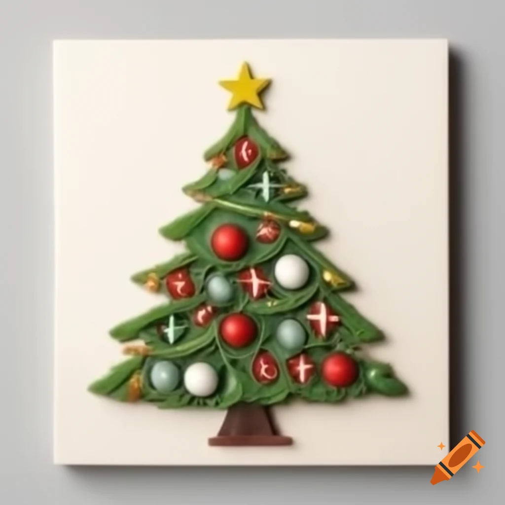 Bas relief sculpture of Christmas tree adorned with ornaments on Craiyon