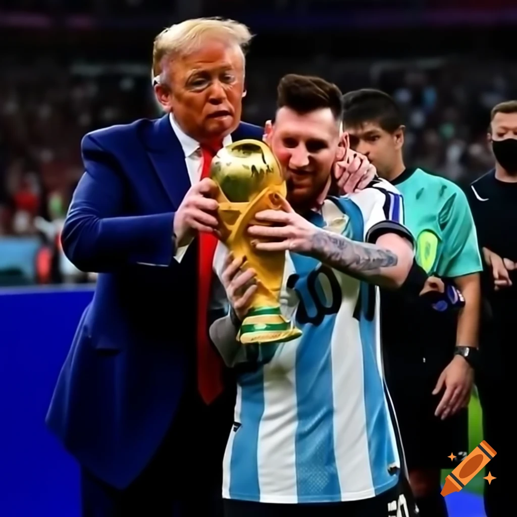 Donald Trump presenting World Cup trophy to Messi in Argentina jersey ...