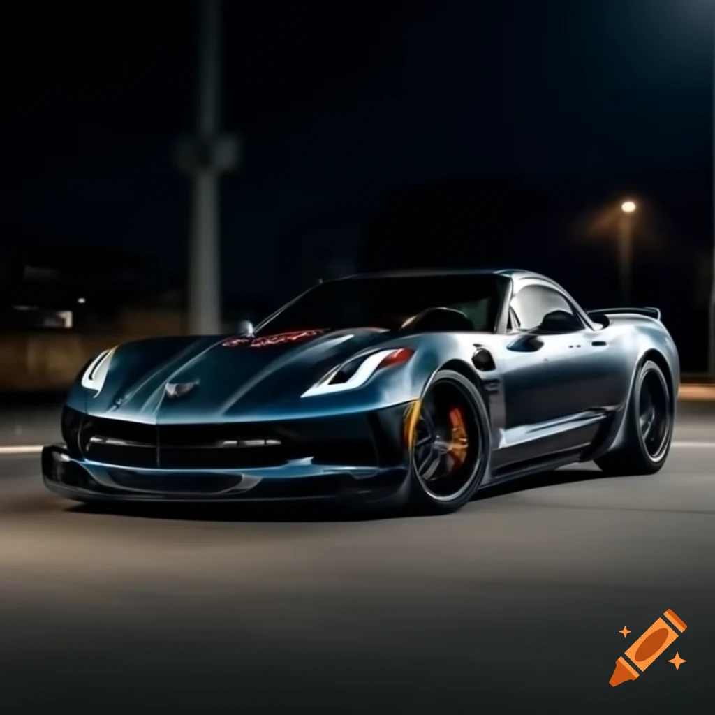 Black corvette c6 parked at night on Craiyon