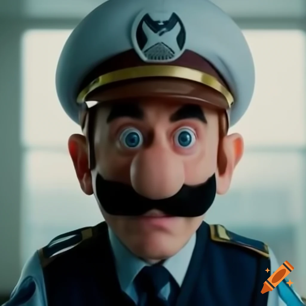 Super Mario as an elderly policeman with white hair and mustache on Craiyon