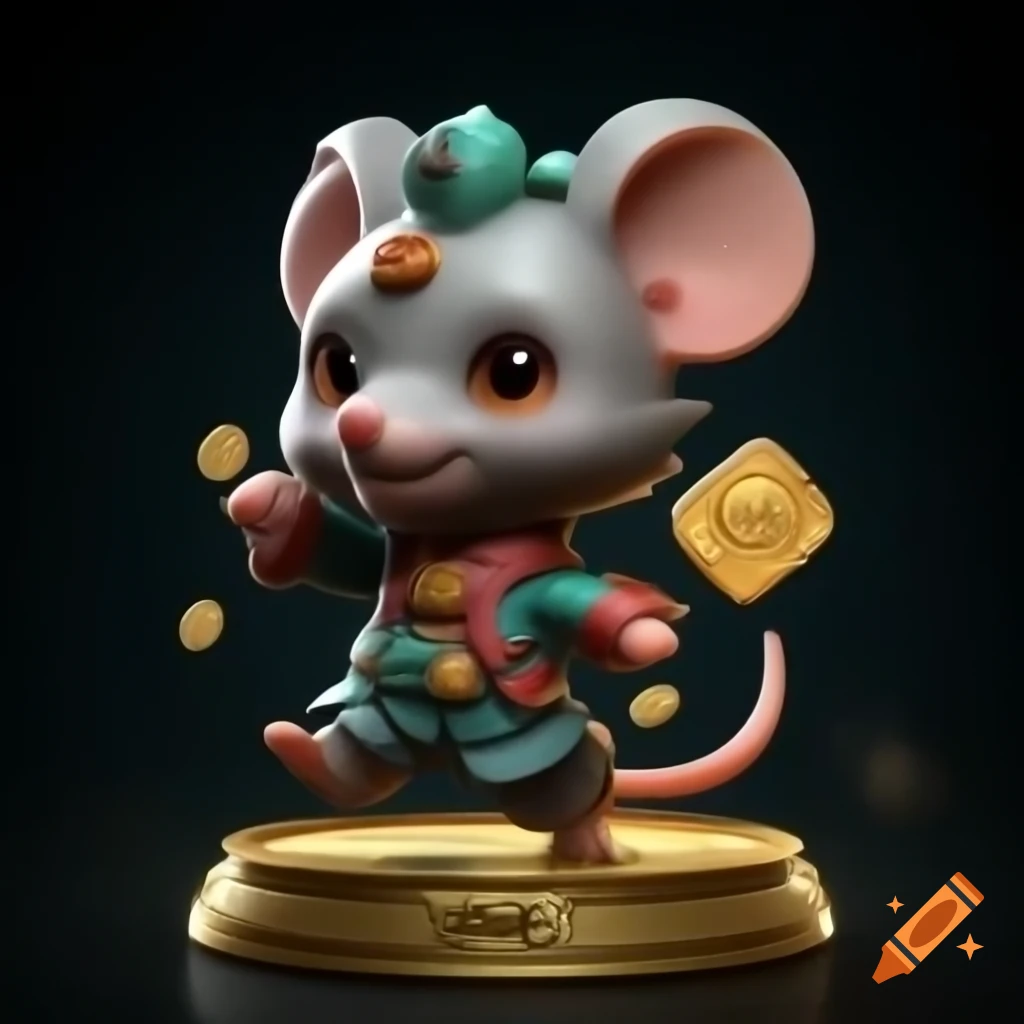 Chibi rat from chinese zodiac in 3d cartoon style running with bag of ...